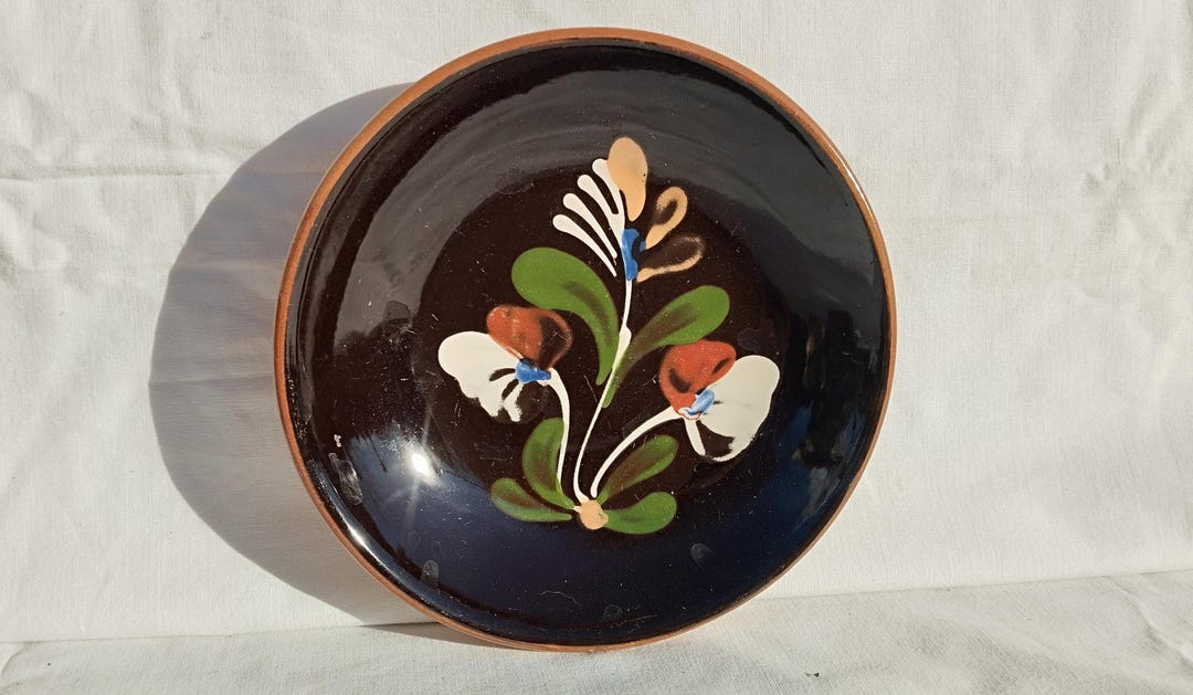 Traditional Hungarian Folk Pottery Little Dark Brown Plate, Vintage ...