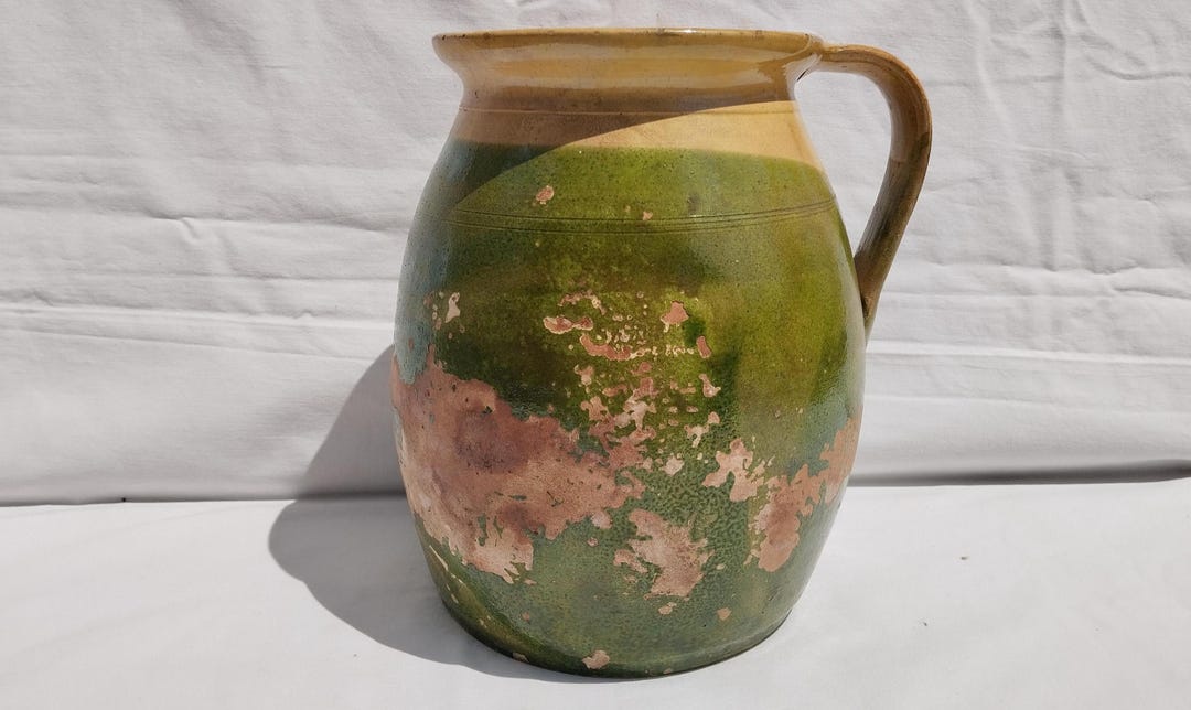 Antique Folk Traditional Splashed Glazed Green Milk Pitcher, Stoneware ...