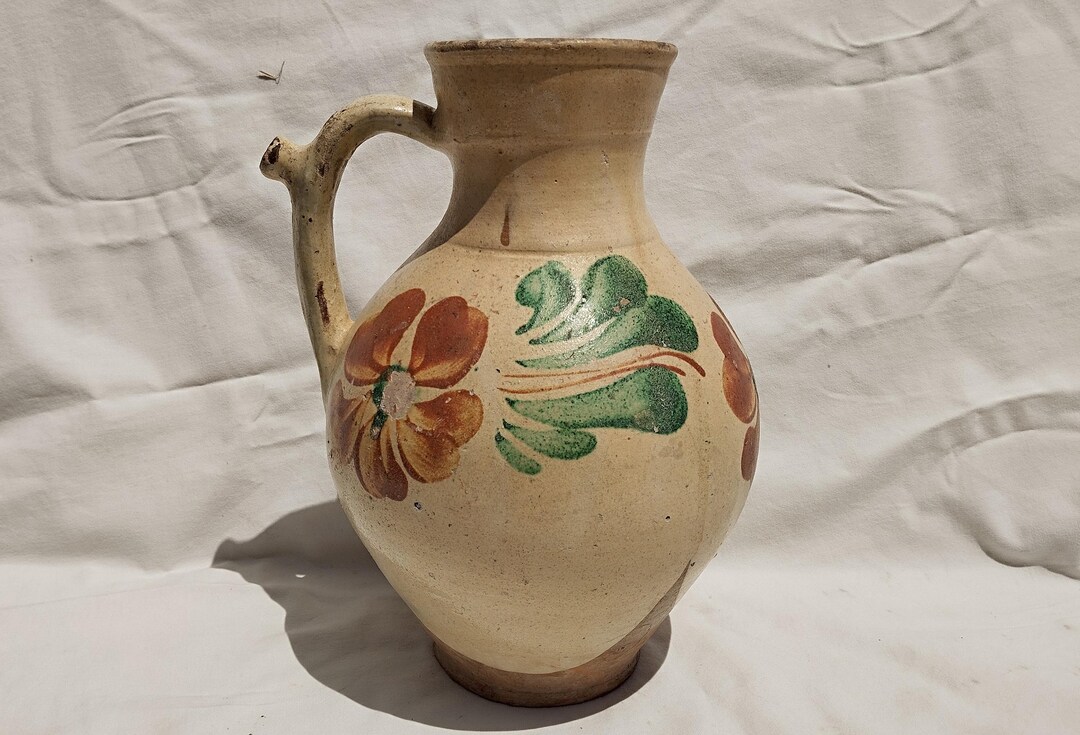 Traditional White Water Pitcher, Huge Pitcher, Stoneware Jug, Folk ...