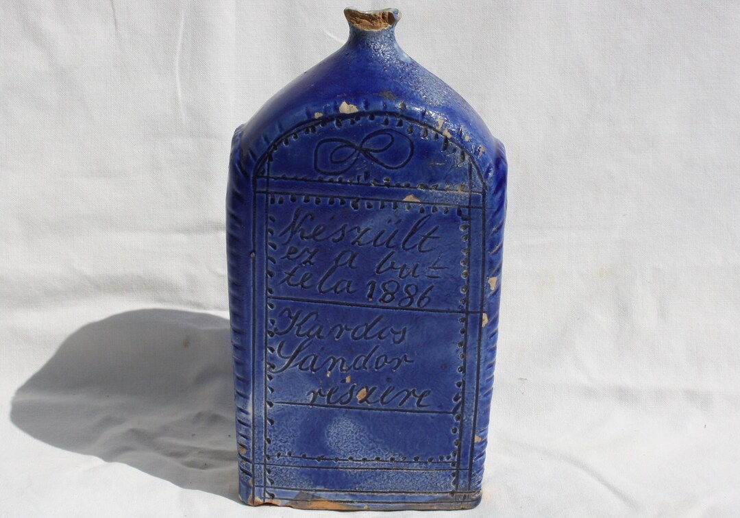 Hungarian Antique Folk Very Rare BLUE Type Water Flask, Traditional ...