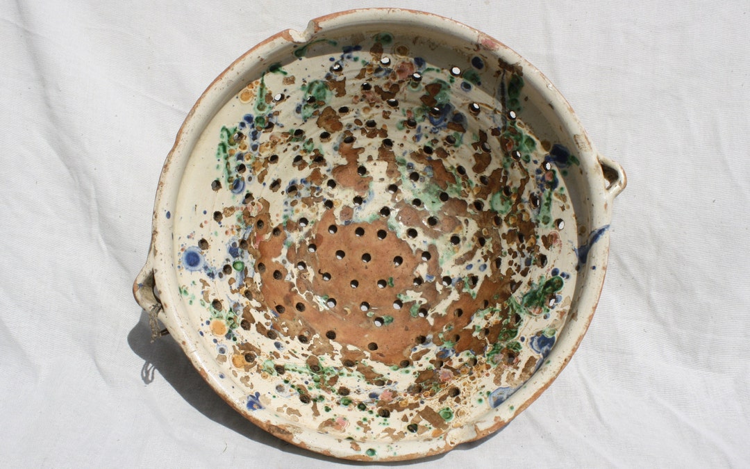 Huge Antique Traditional Splashed Glazed Colander Clay - Etsy