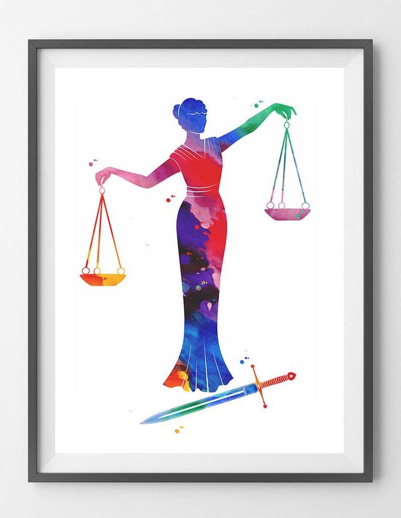 Justice symbol Watercolor Print Lady Justice Art Print Lawyer | Etsy