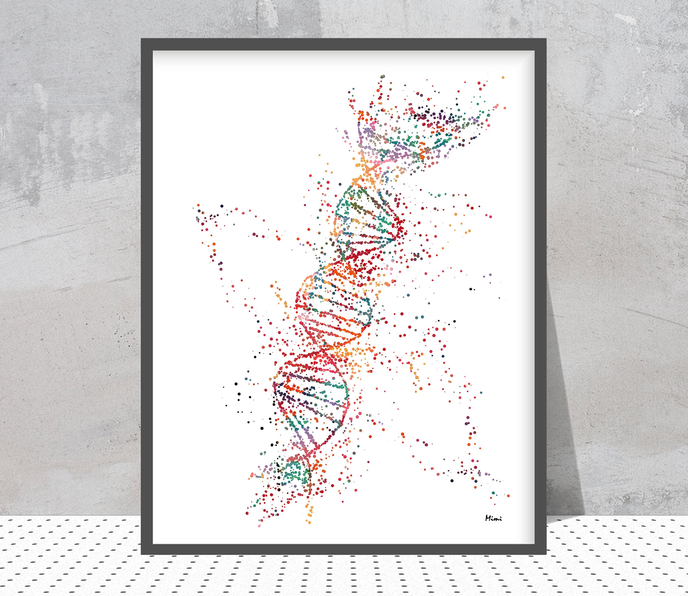 DNA Science Art Print Dna Single Helix Watercolor Poster | Etsy