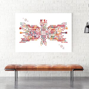 Computer Board Print Information Technology Watercolor Circuit Board ...