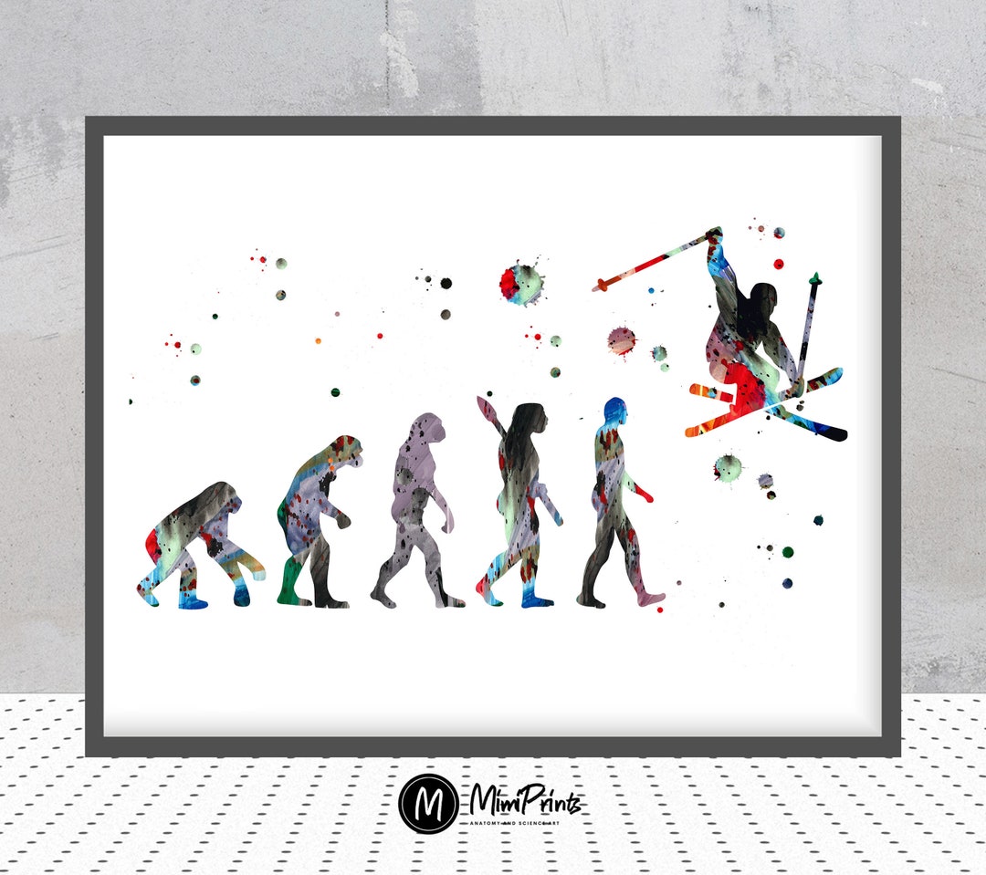 Ski Sport Print Evolution of the Skier Watercolor Poster Freeride ...