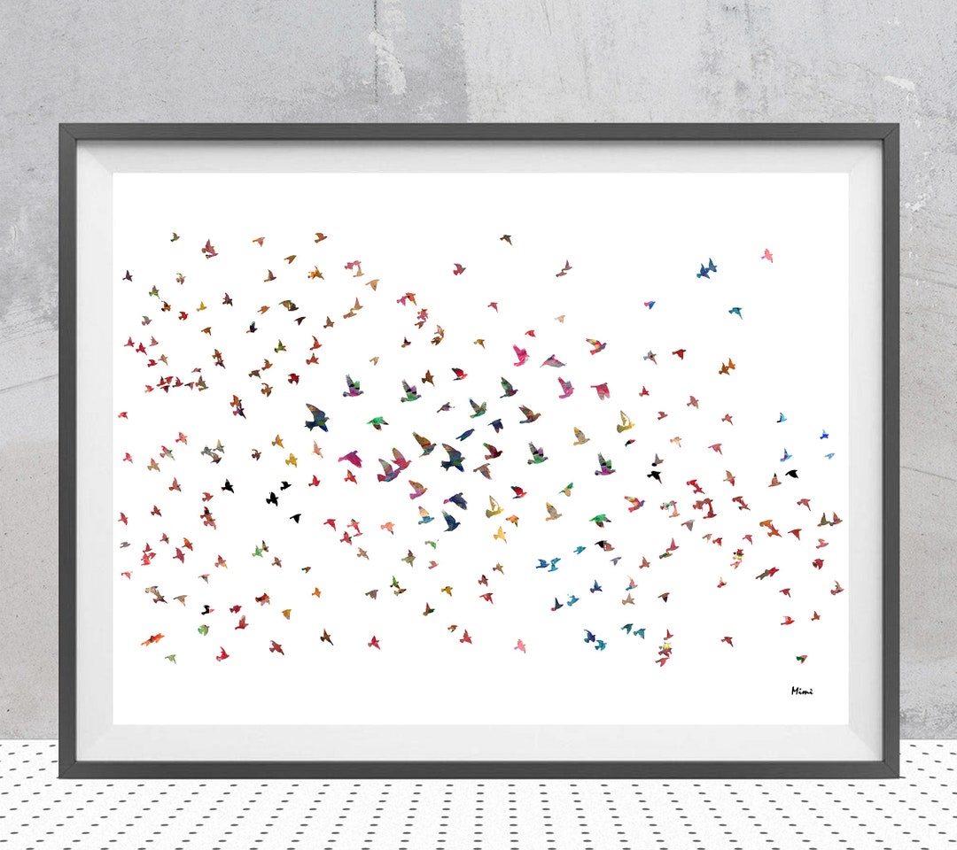 Flock of Birds Watercolor Print Flock Poster Birds Flocking ...