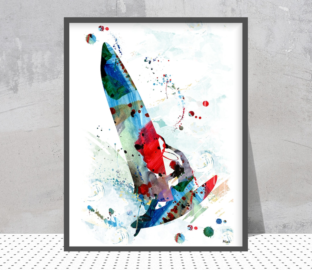 Windsurfer Art Print, Abstract Watercolor Painting, Personalized Sport ...