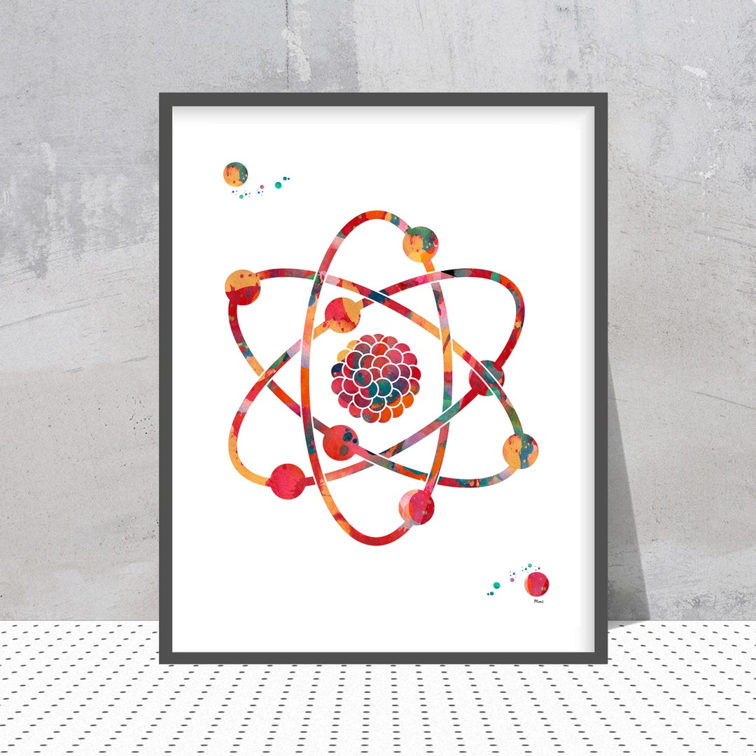 Atom Watercolor Print Science Art Poster Nuclear Model - Etsy