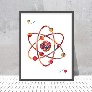 Atom Watercolor Print Science Art Poster Nuclear Model Abstract Print ...