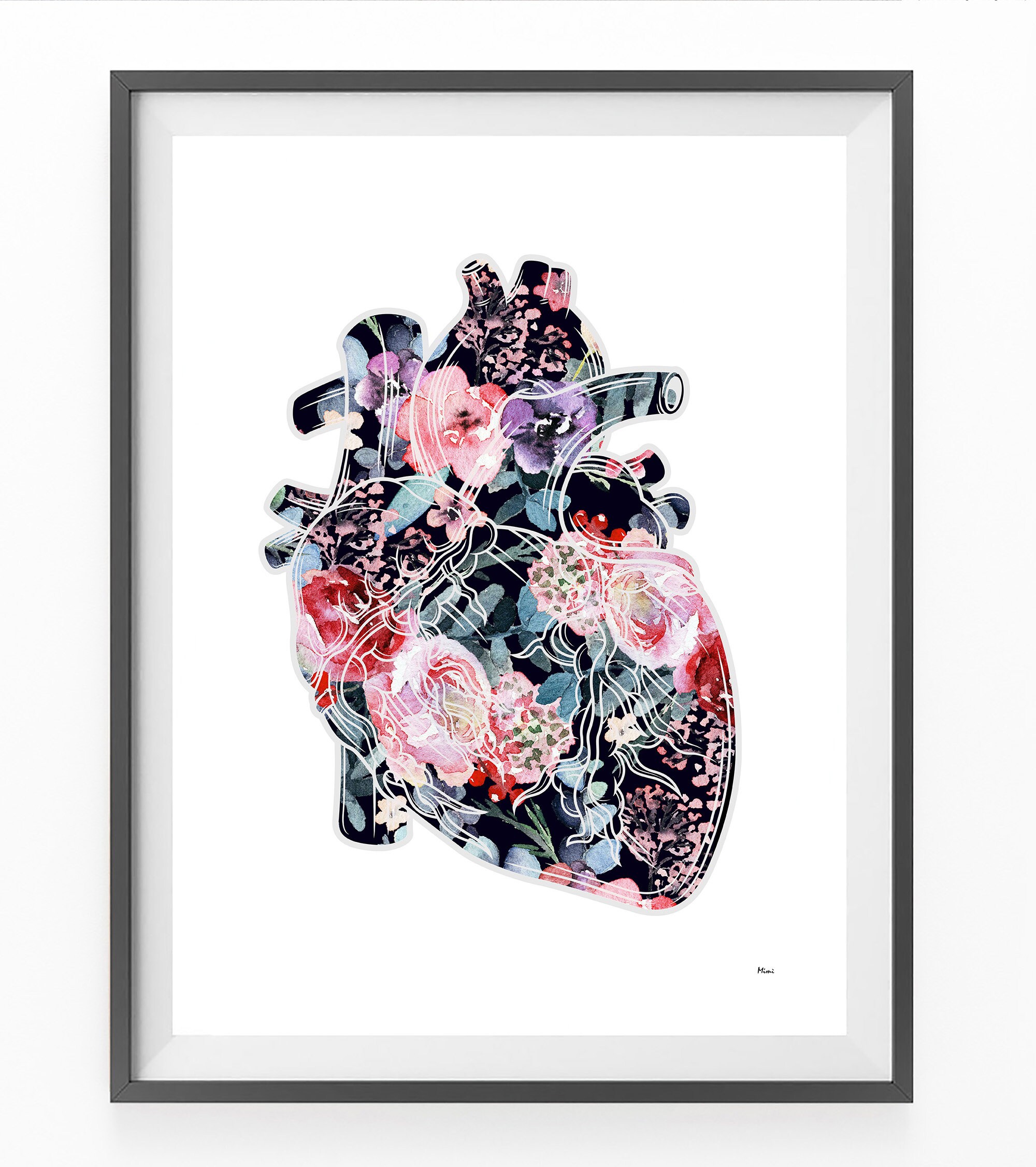 Heart Anatomy Print in Floral Style Anatomical Heart - Etsy