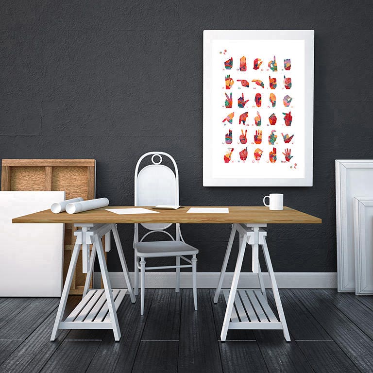 European Sign Language Alphabet Watercolor Print Audiology art | Etsy