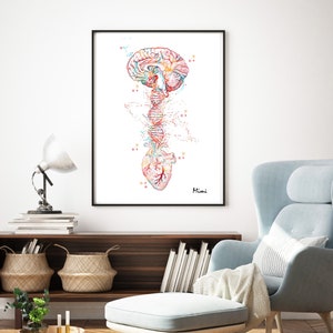 Brain Heart Print Abstract Science Art DNA Brain Heart Watercolor Print ...