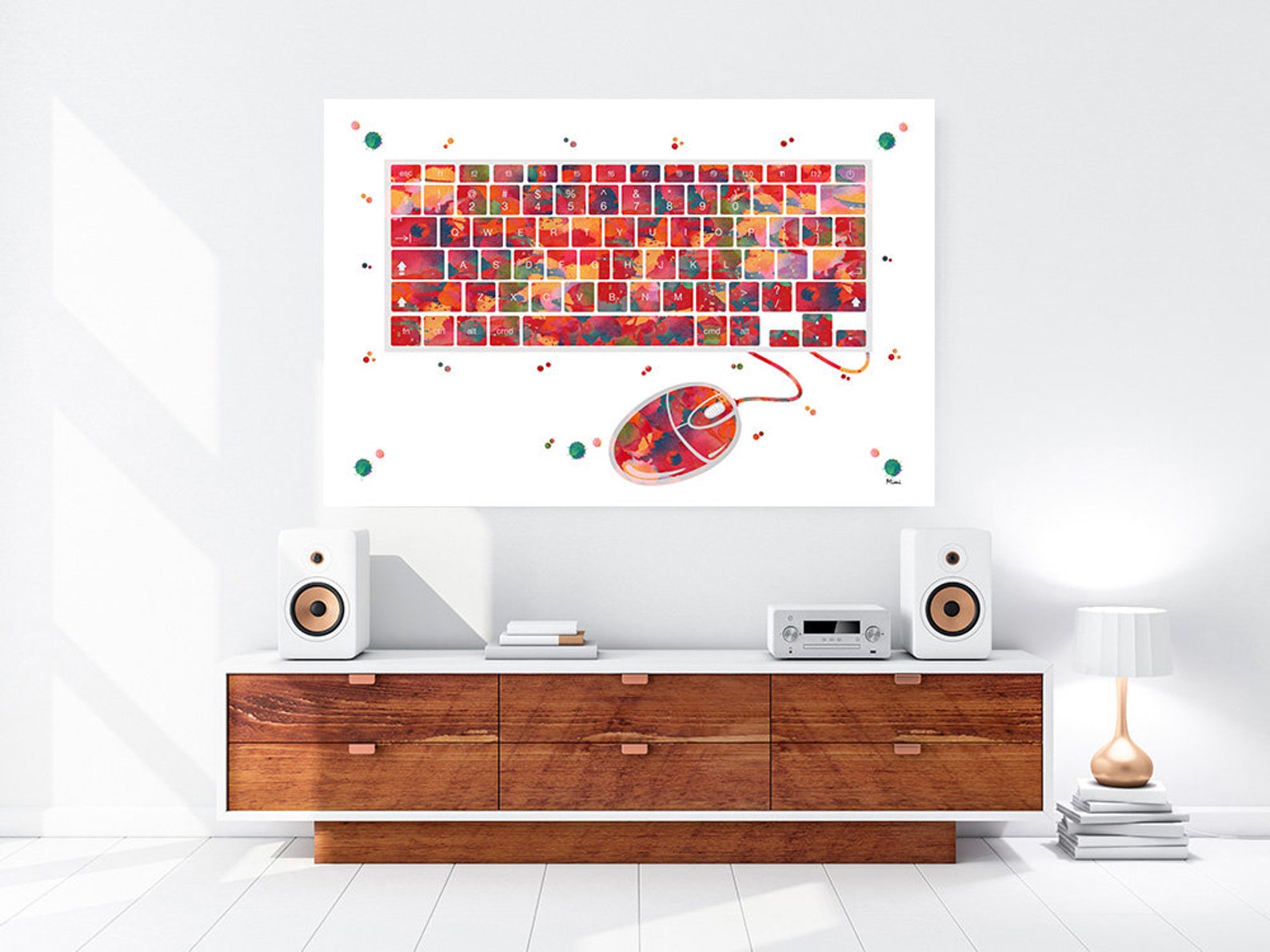 Computer Keyboard Watercolor Print Hi-tech Print Computer - Etsy