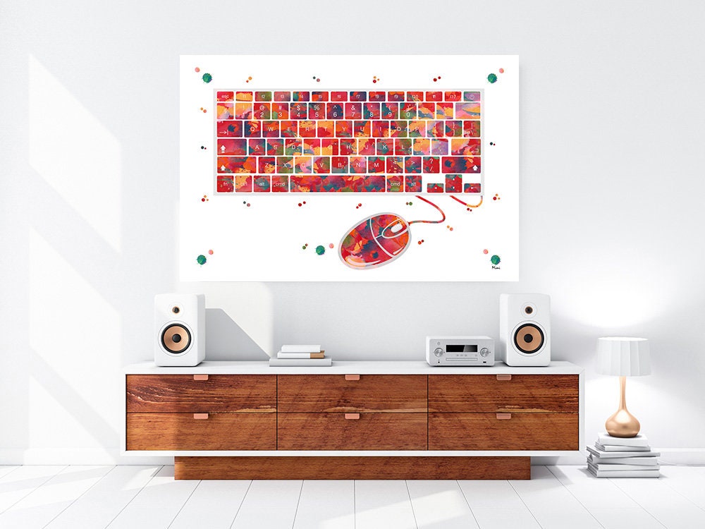 Computer Keyboard Watercolor Print Hi-tech Print Computer - Etsy