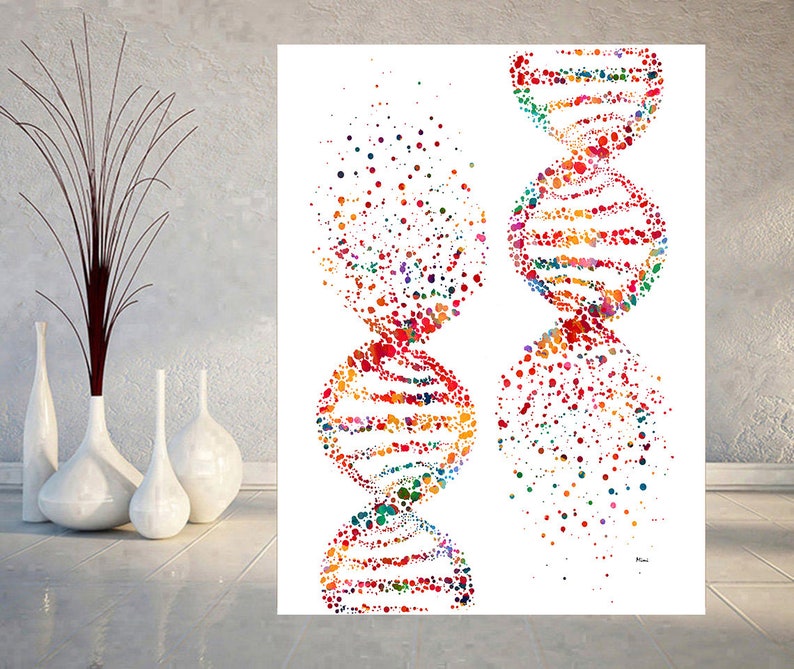DNA molecule art print Dna double helix genetic watercolor | Etsy