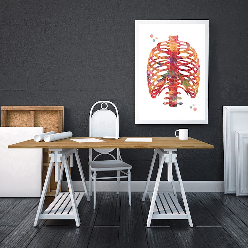 Rib cage watercolor print anatomy art thorax poster medical | Etsy