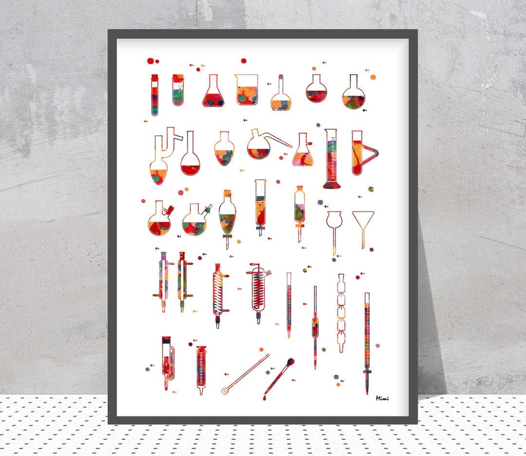 Chemical Tools Watercolor Print Chemistry Lab Glassware Equipment ...
