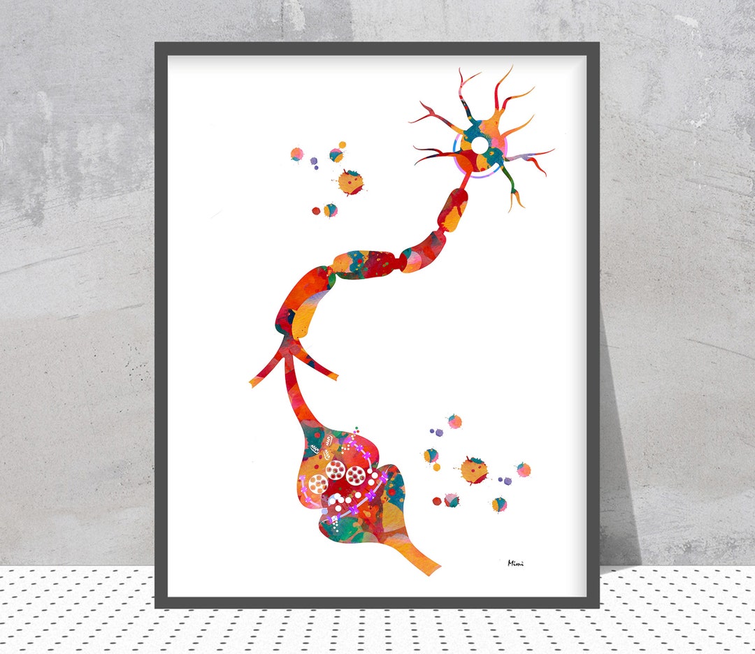 Neuron and Receptor Print Brain Synapse Watercolor Neurotransmitter ...