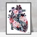 Heart Anatomy Print in Floral Style Anatomical Heart Watercolor Poster ...