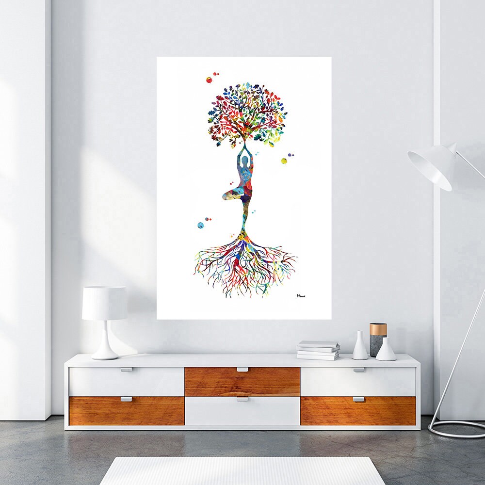 Yoga Tree Pose Watercolor Print Yoga Tree of Life Poster Yoga | Etsy