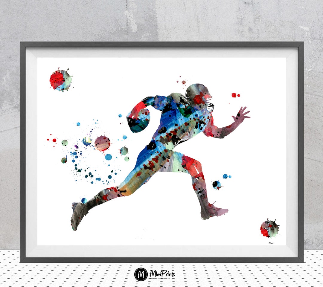 American Football Player Print Football Running Back Watercolor Poster ...