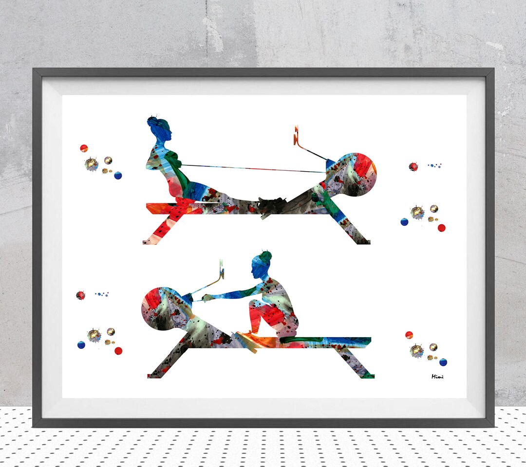 Indoor Female Rower Sport Print Woman Training on Rowing Machine Poster ...