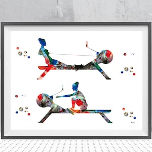 Indoor Female Rower Sport Print Woman Training on Rowing Machine Poster ...