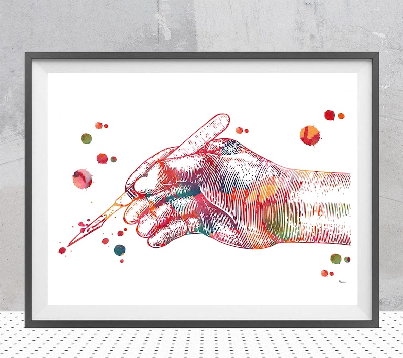 Surgery Art Print the Hand of Surgeon Holding the Scalpel Anatomy Art ...