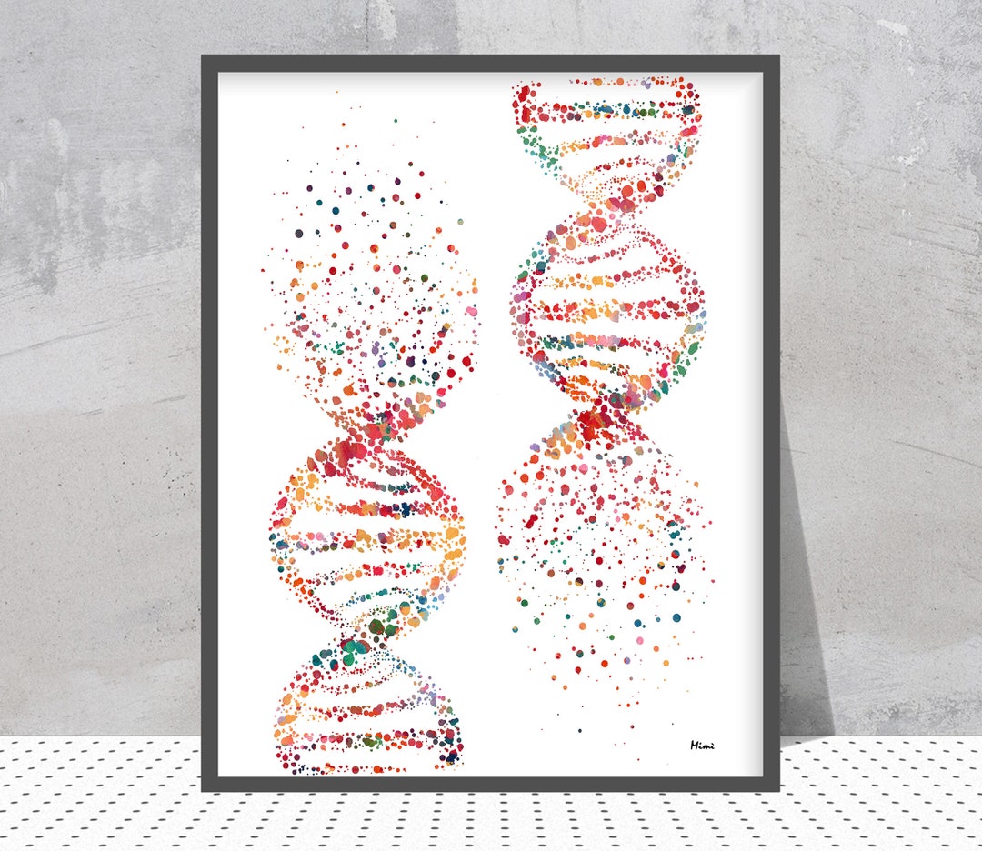 DNA Molecule Art Print Dna Double Helix Genetic Watercolor Print Dna ...