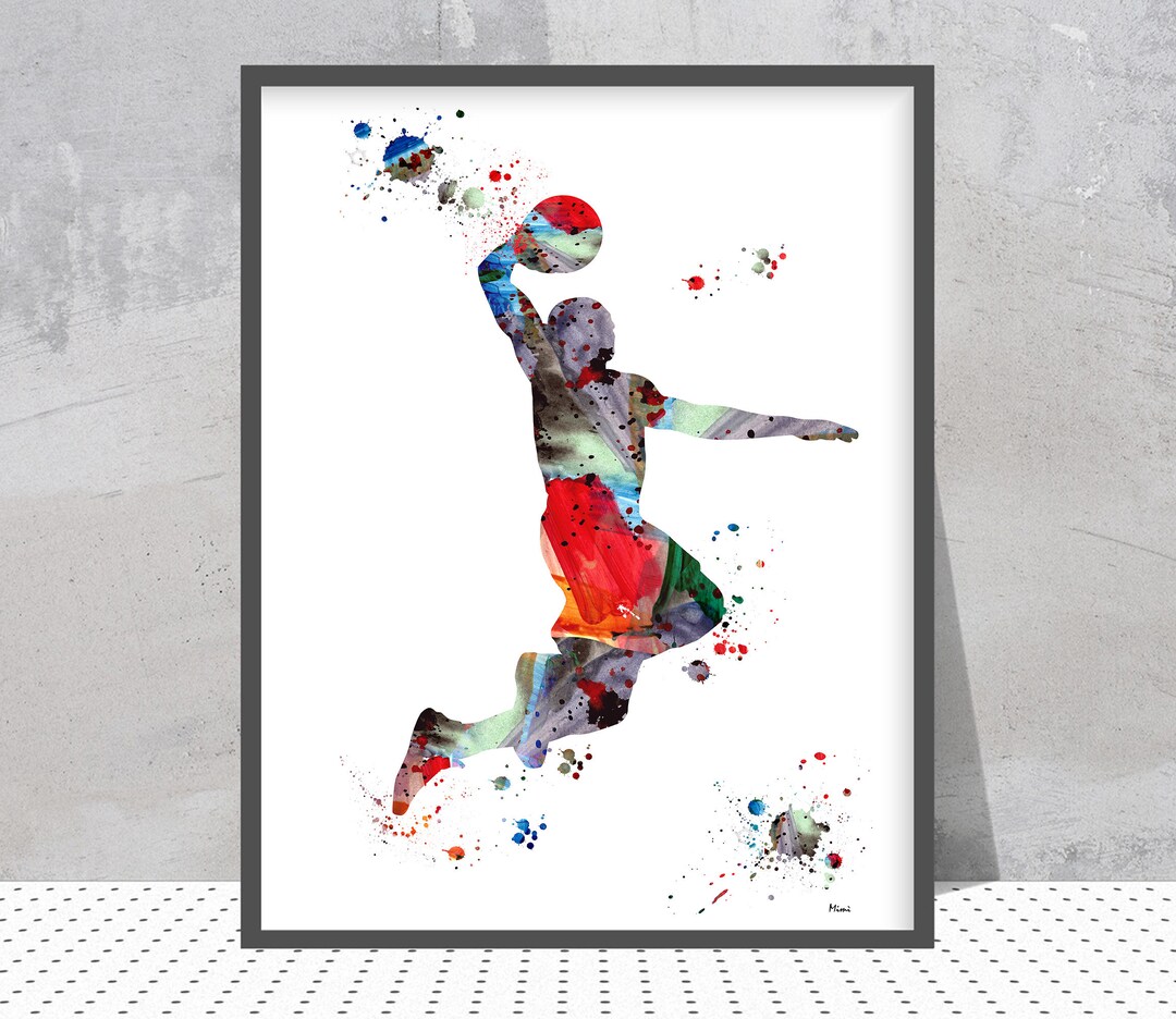 Basketball Player Watercolor Print One Hand Slam Dunk Art Print Sport ...