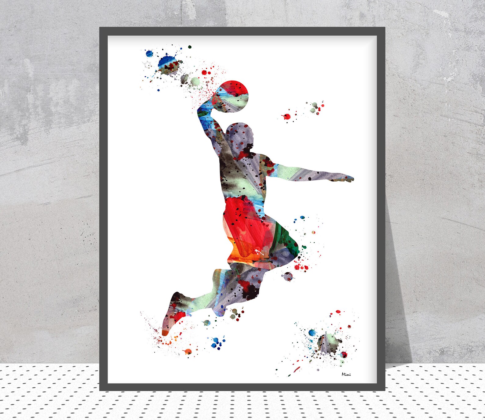 Basketball Player Watercolor Print One Hand Slam Dunk Art | Etsy