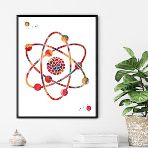 Atom Science Art Print Atomic Structure and Isotopes Watercolor Physics ...