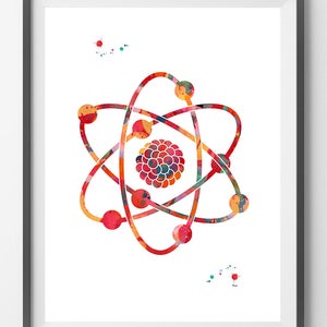 Atom Watercolor Print Science Art Poster Nuclear Model Abstract Print ...