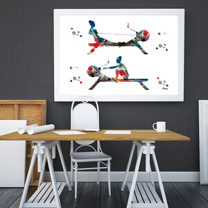 Indoor Female Rower Sport Print Woman Training on Rowing Machine Poster ...