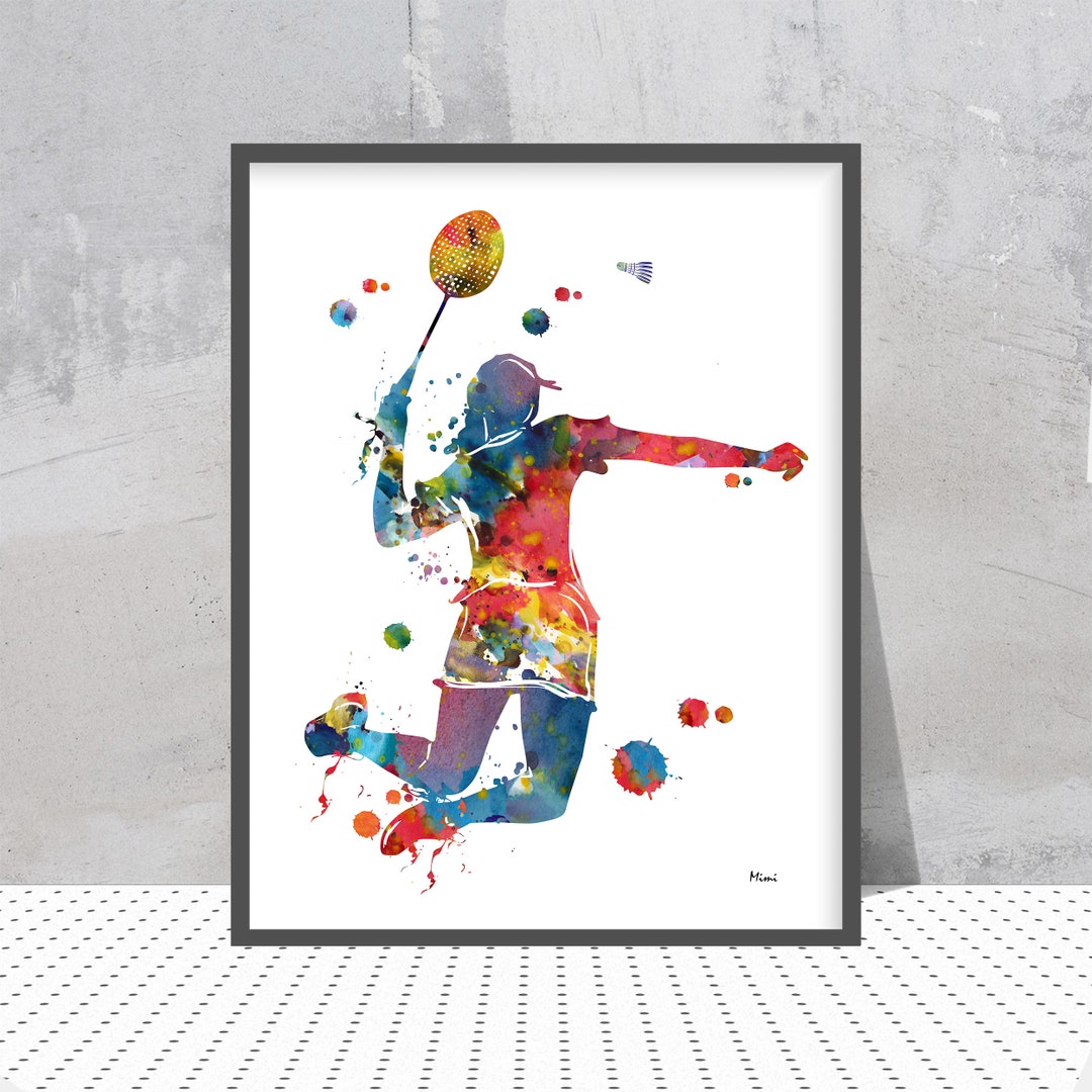 Badminton Female Player Watercolor Print Badminton Sports Art Poster ...