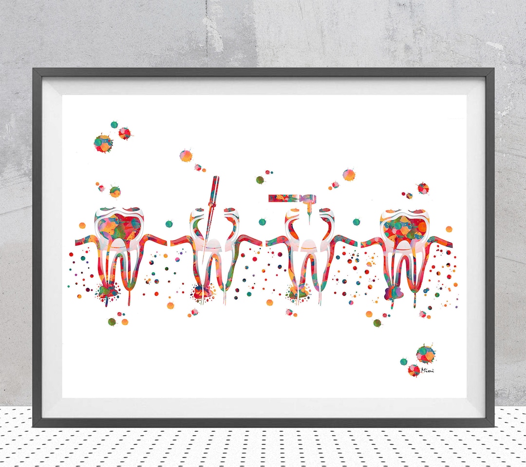 Root Canal Procedure Print Dental Art Endontic Therapy Watercolor ...