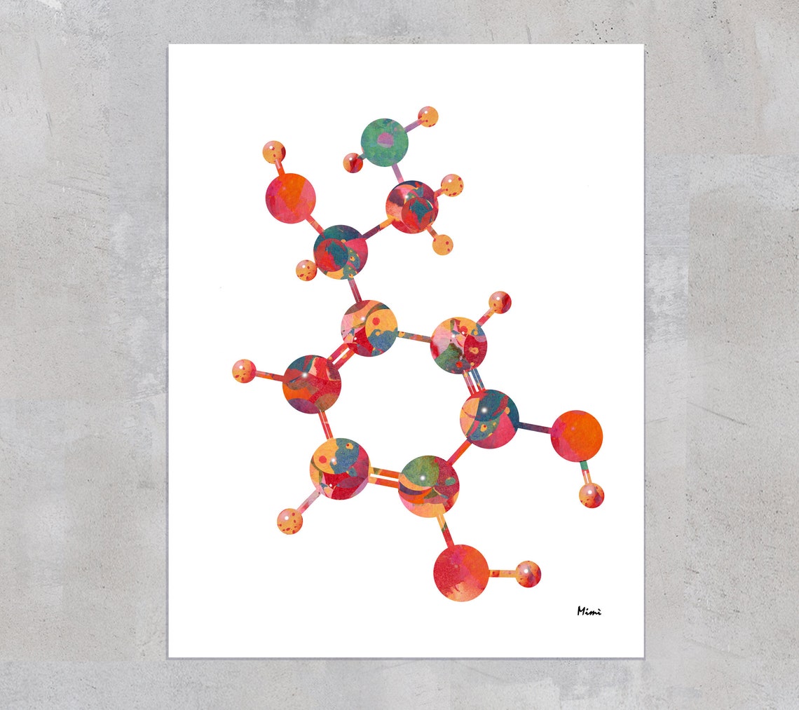 Norepinephrine Molecule Watercolor Print Noradrenaline | Etsy