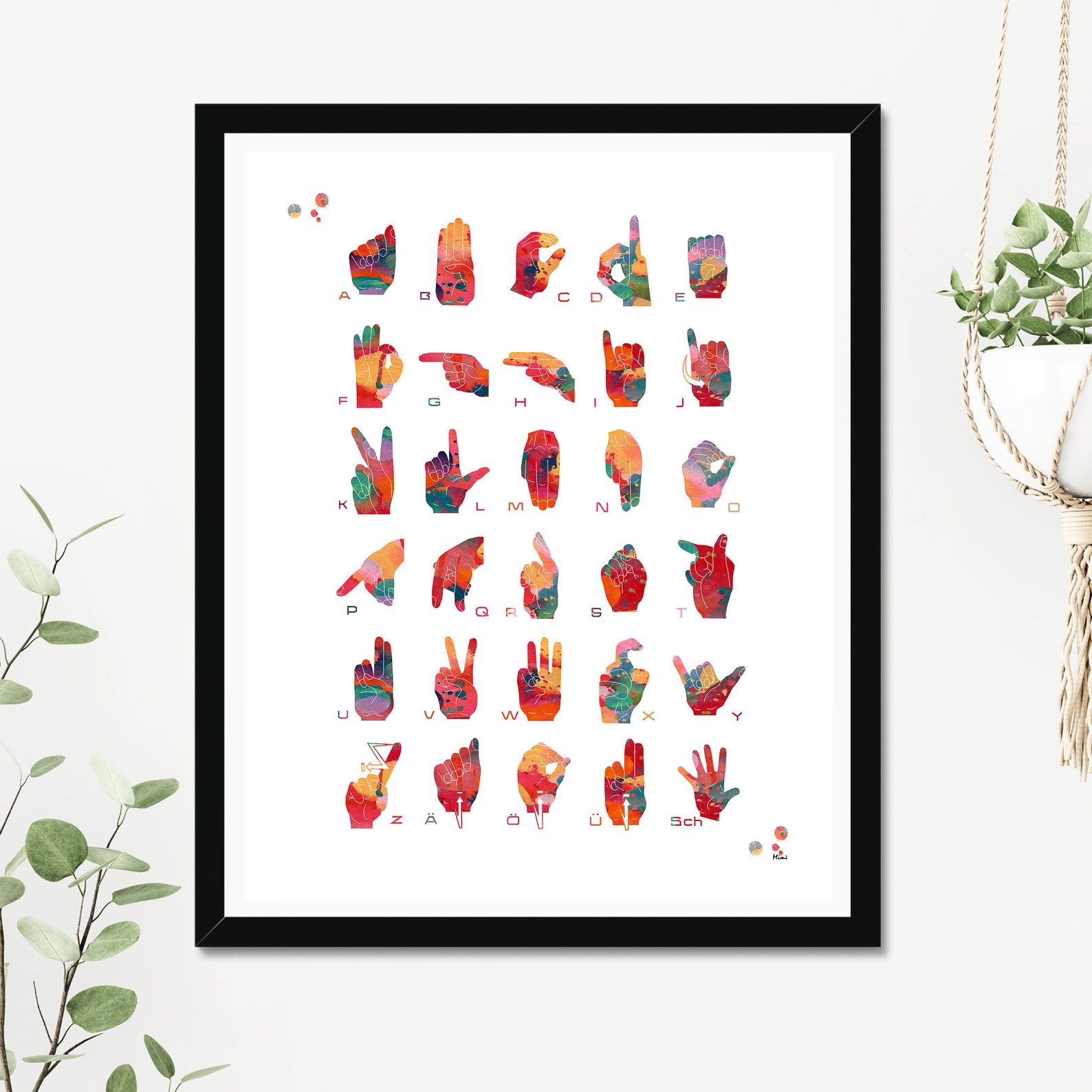 European Sign Language Alphabet Watercolor Print Audiology Art - Etsy