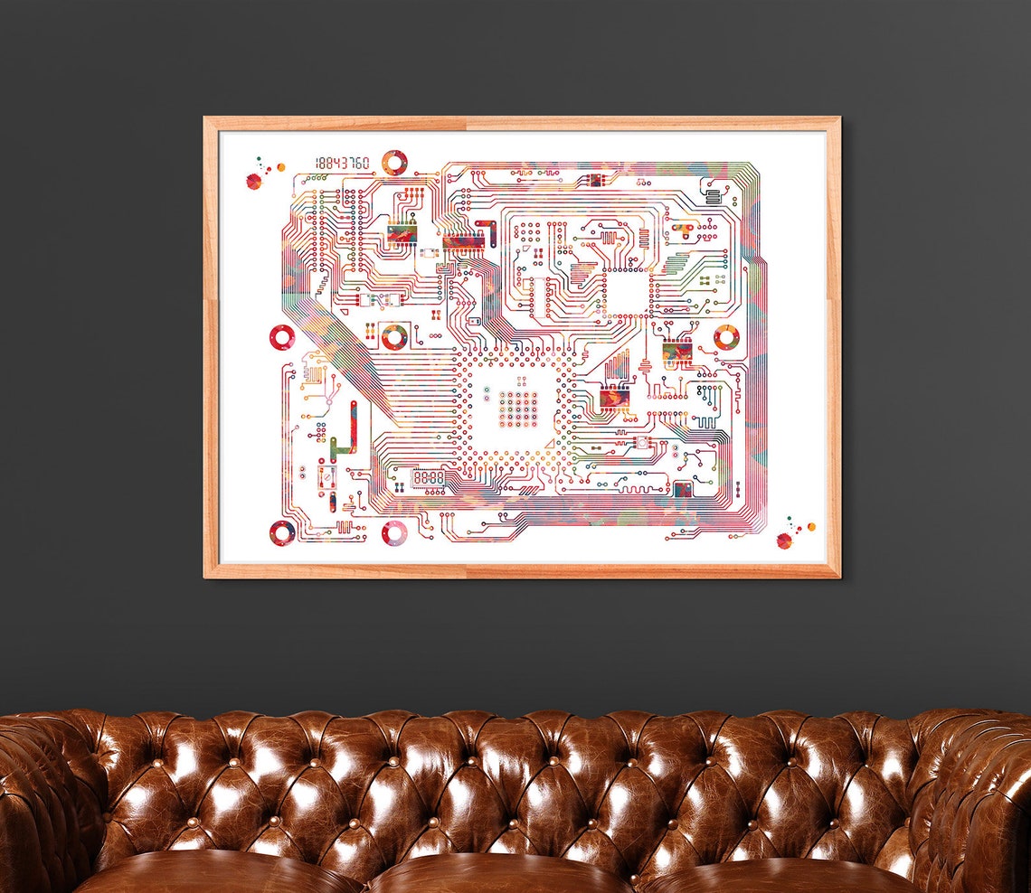 Circuit Board Science Art Watercolor Computer Science Art - Etsy