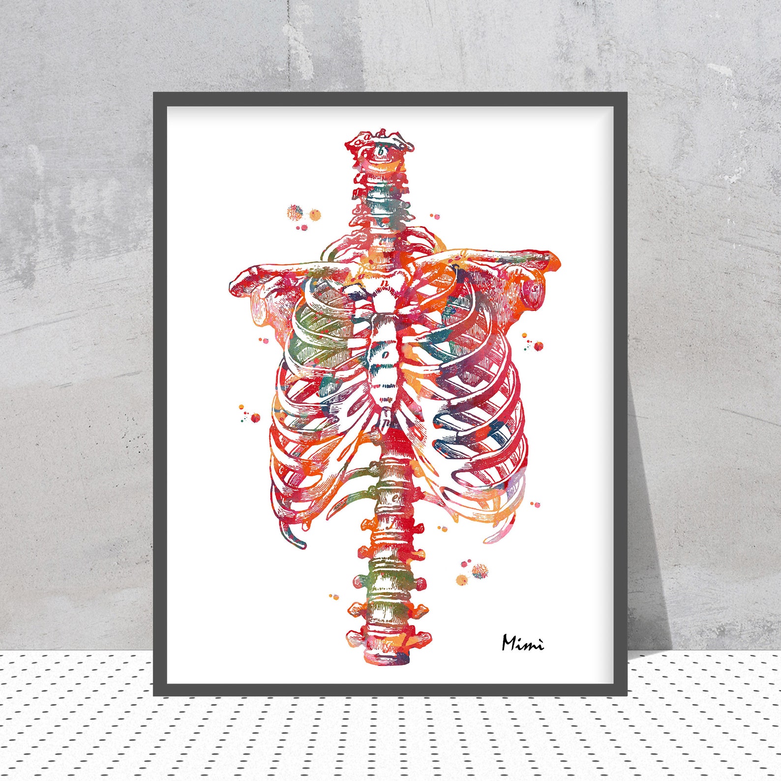 Rib Cage Print Human Thorax Anatomy Medical Art Watercolor Skeletal ...