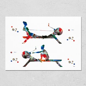 Indoor Female Rower Sport Print Woman Training on Rowing Machine Poster ...