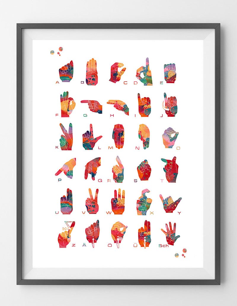 European Sign Language Alphabet Watercolor Print Audiology art | Etsy