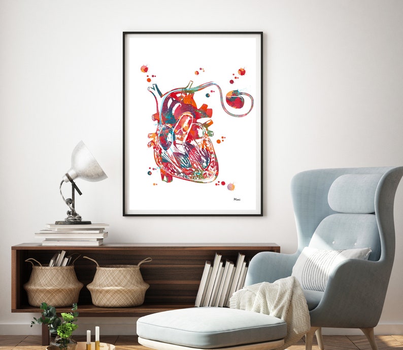 Heart Pacemaker Watercolor Print Anatomy Art Cardiac External - Etsy