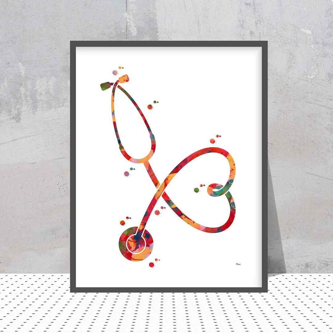 Stethoscope Watercolor Print Medical Tools Poster Anatomy Art Heart ...