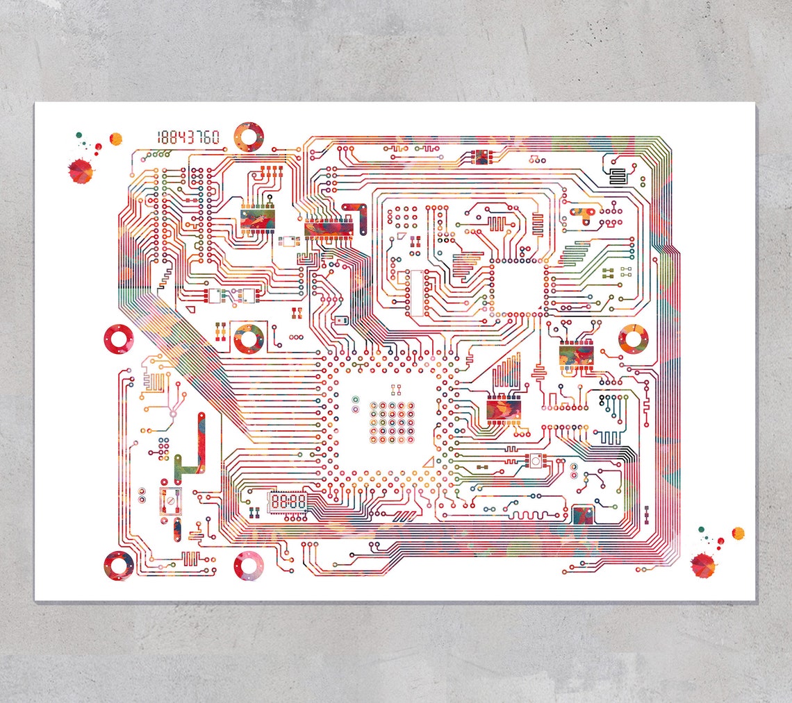 Circuit Board Science Art Watercolor Computer Science Art - Etsy