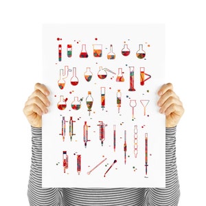 Chemical Tools Watercolor Print Chemistry Lab Glassware Equipment ...
