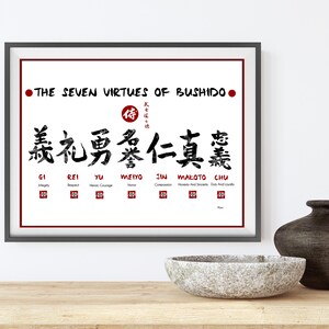 The Seven Virtues of Bushido Watercolor Print Bushido Code Poster ...
