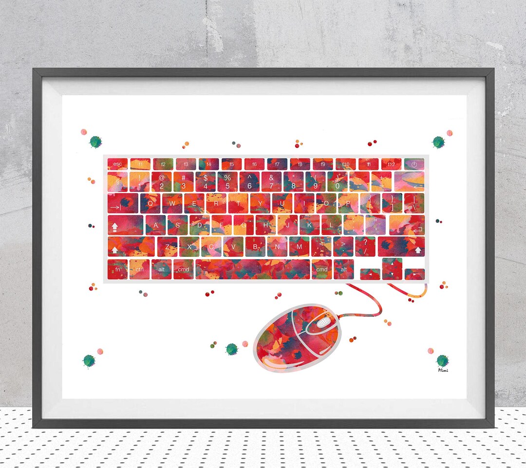 Computer Keyboard Watercolor Print IT- Tech Electronics Watercolor ...