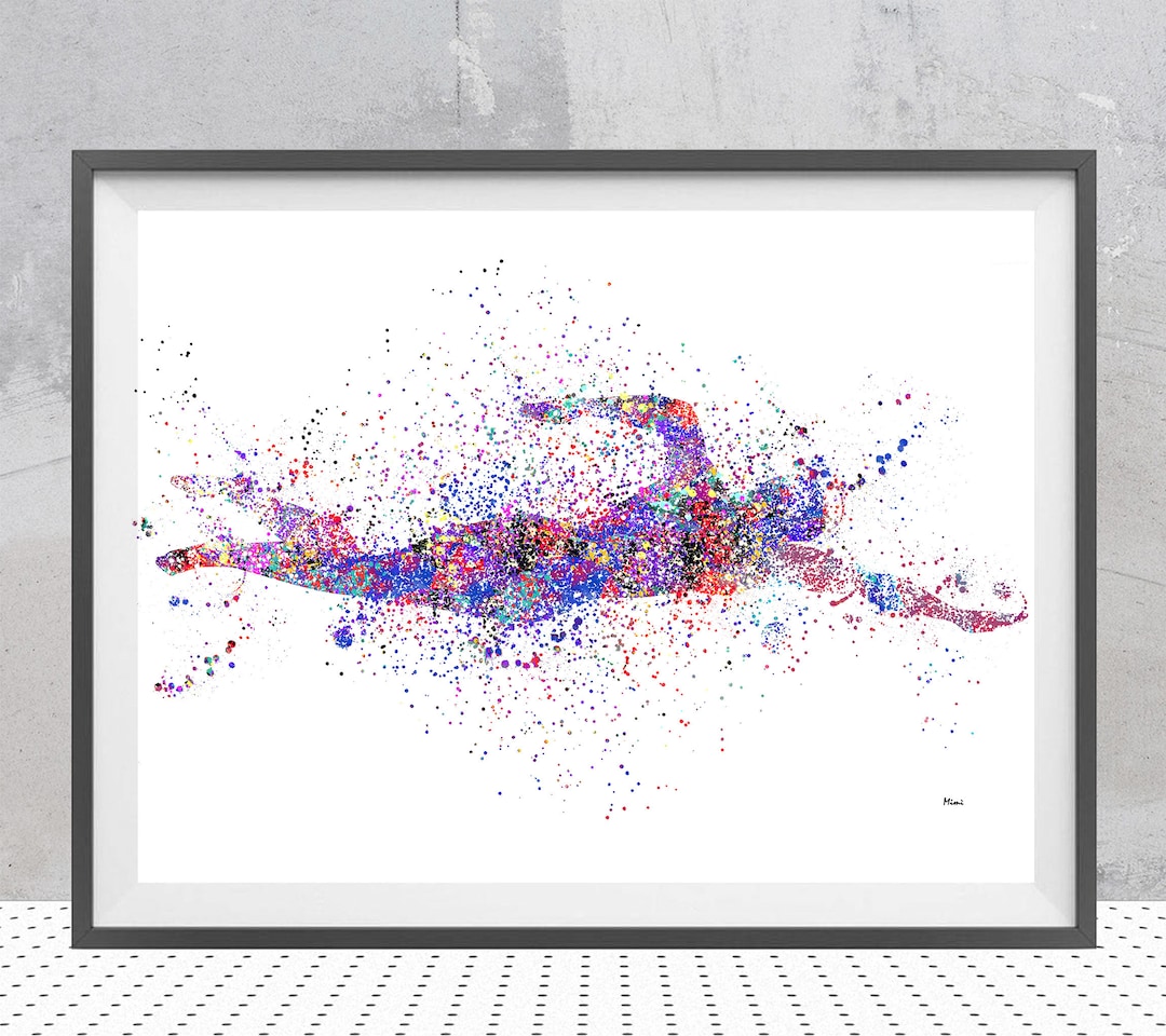 Crawl Swimmer Watercolor Swimming Poster Swimmer Athlete Illustration ...