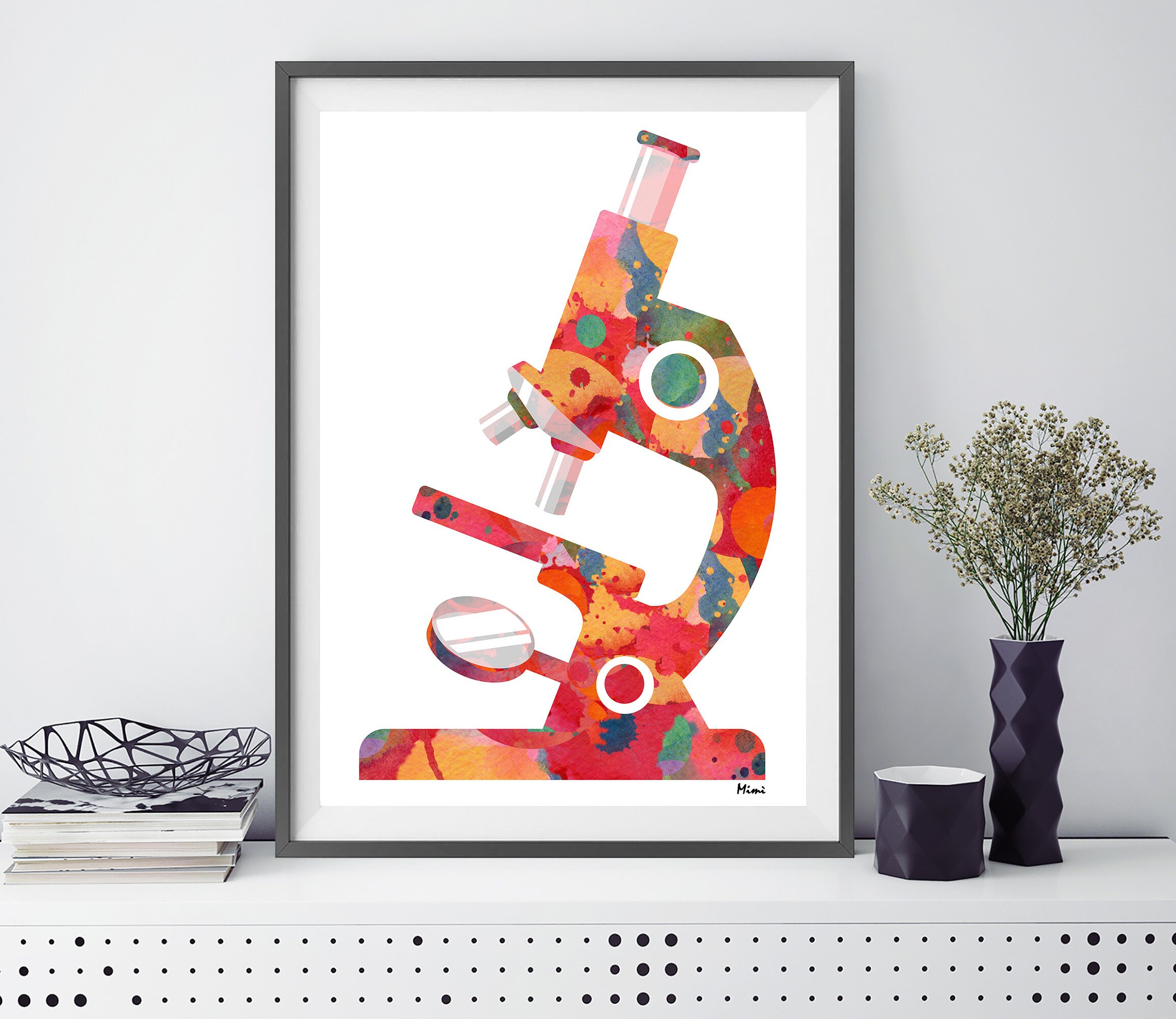 Microscope Watercolor Print Science Instruments Print | Etsy